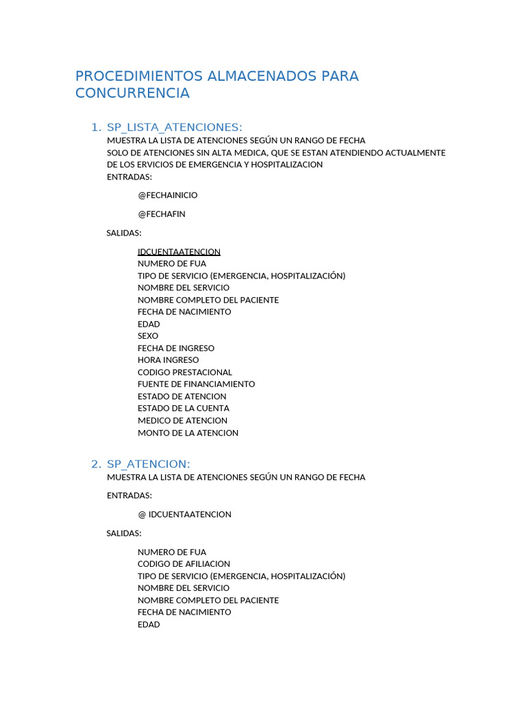 Procedimientos Almacenados para Concurrencia | PDF | Medicina | Cuidado de la salud