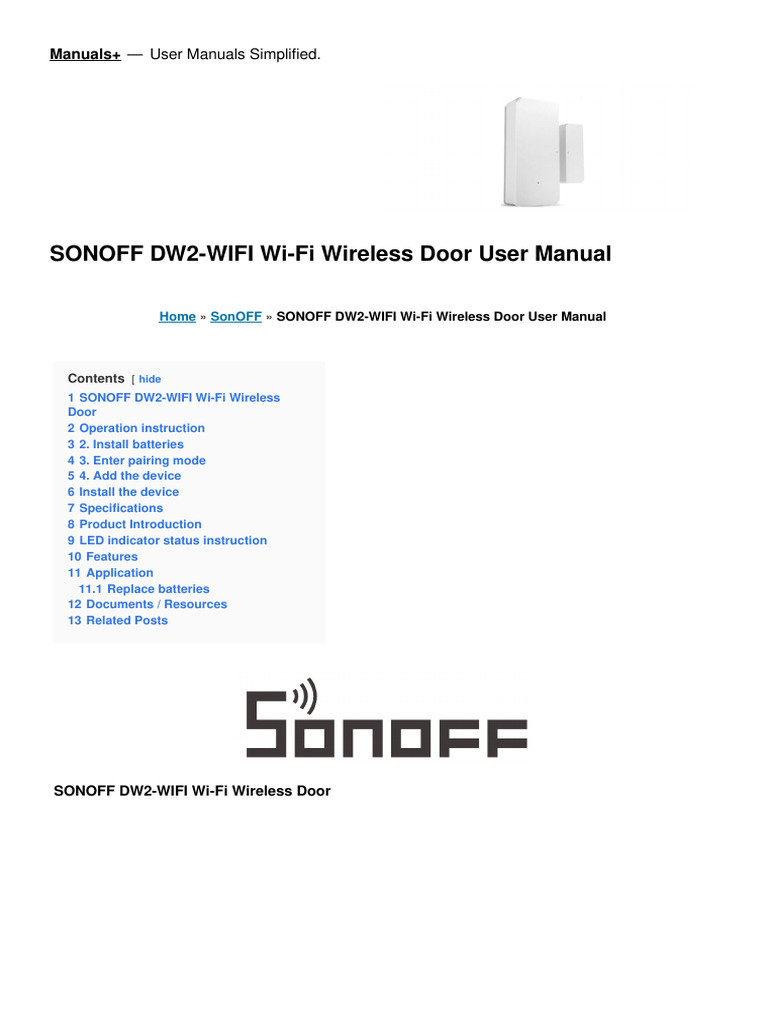 SONOFF DW2-WIFI Wi-Fi Wireless Door User Manual | PDF | Wi Fi | Transmitter