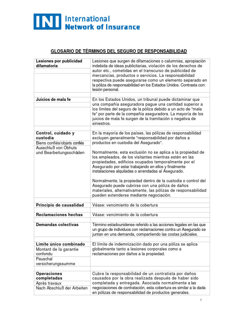 Glosario de Términos Del Seguro de Responsabilidad | PDF | Póliza de seguros | Seguro
