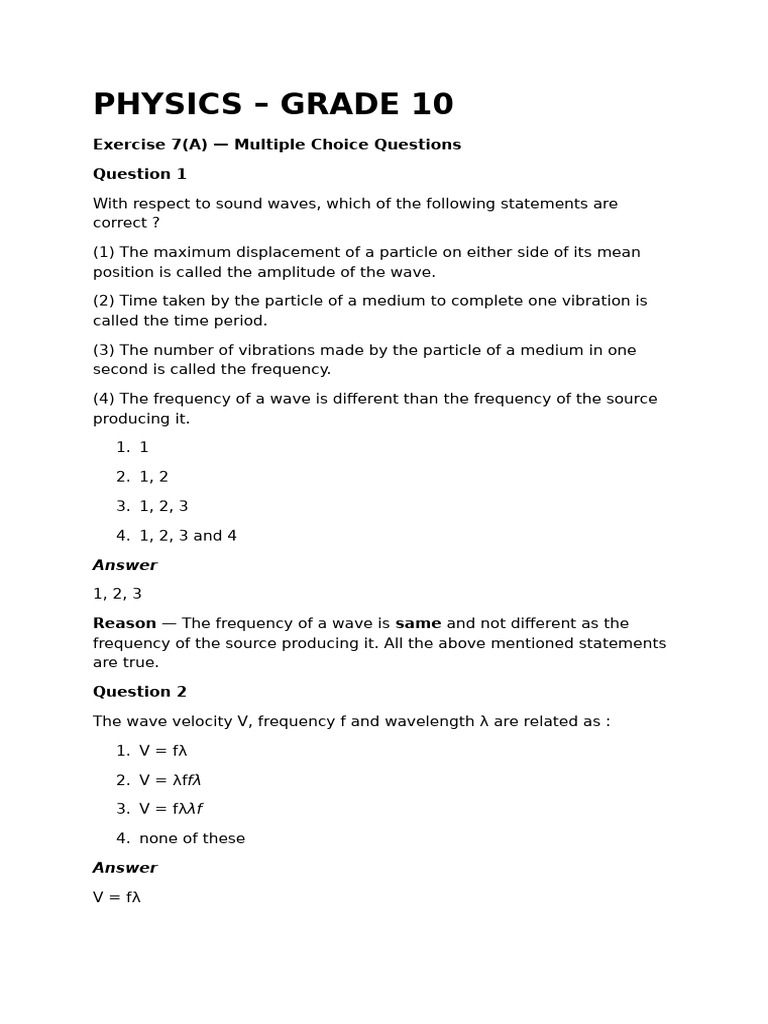 PHY G10 CH7 Exercise | PDF | Waves | Resonance
