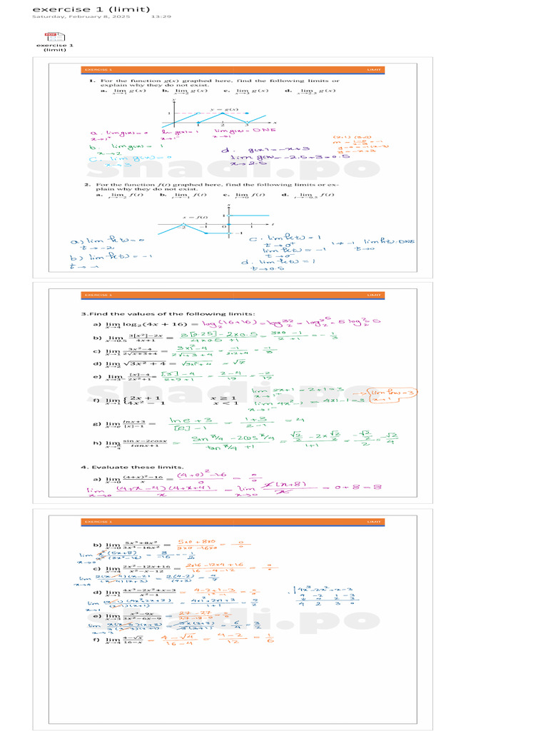 Limits Assignment 1 Answer Key | PDF