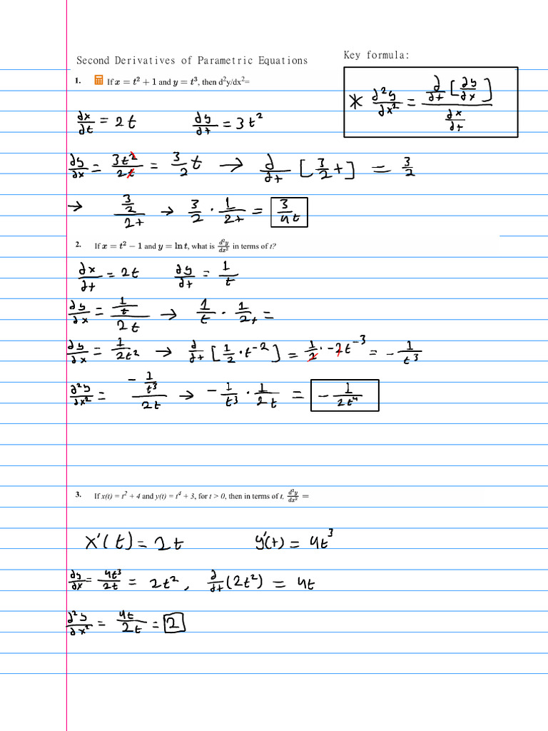 Key Formula: Second Derivatives of Parametric Equations | PDF