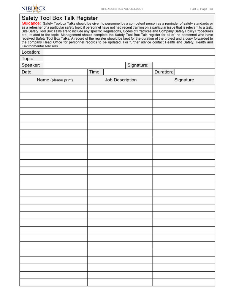 Toolbox Talk Register | PDF