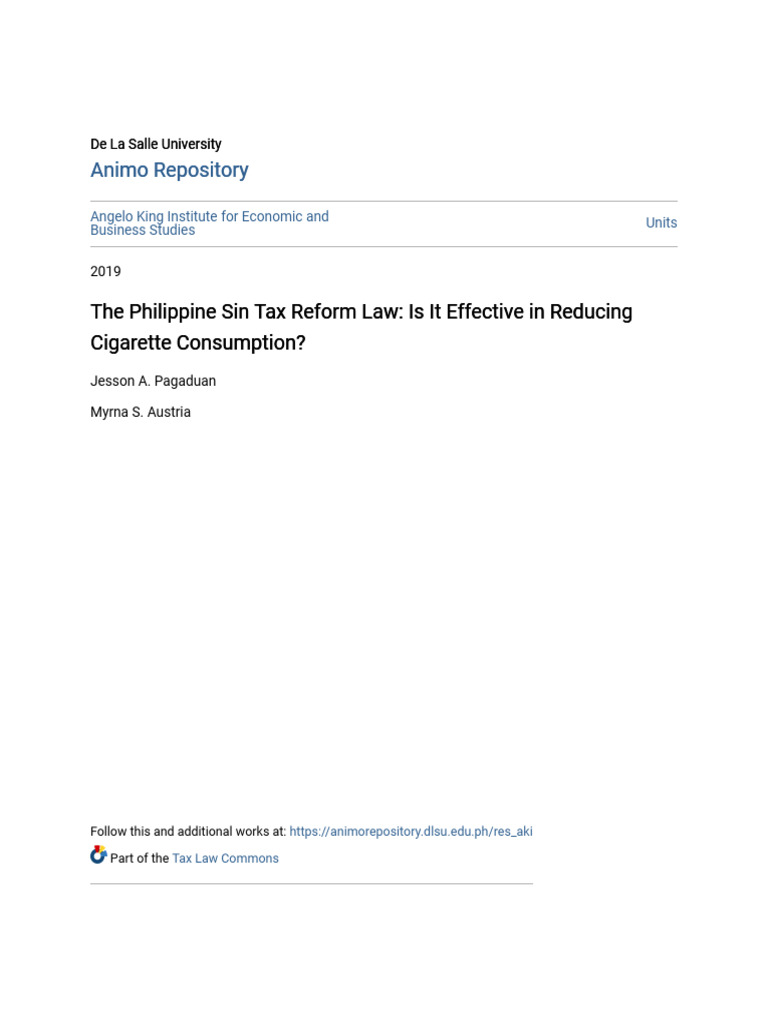 The Philippine Sin Tax Reform Law - Is It Effective in Reducing Ci ...