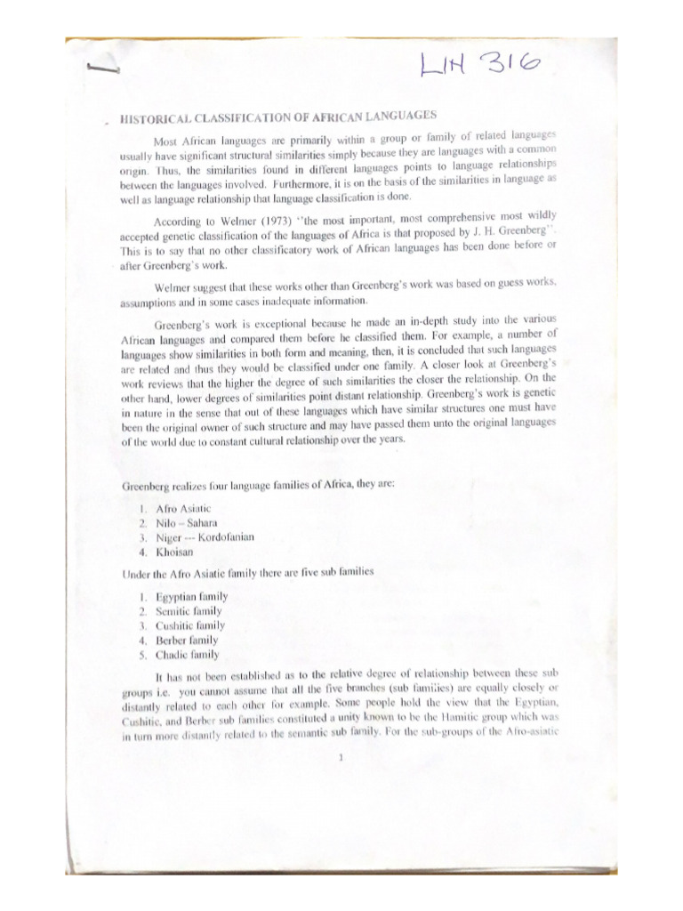 Historical Classification of African Languages | PDF
