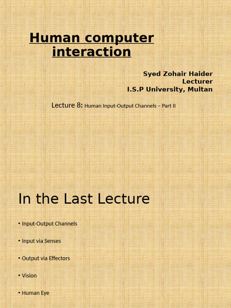 L8 Human Computer Interaction - Lecture 08 | PDF | Color | Ear