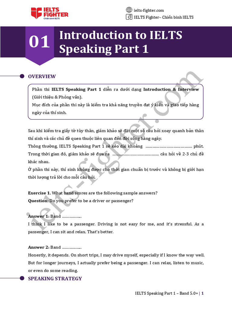 Day 1. Introduction To Ielts Speaking Part 1 | PDF | Fluency | Speech