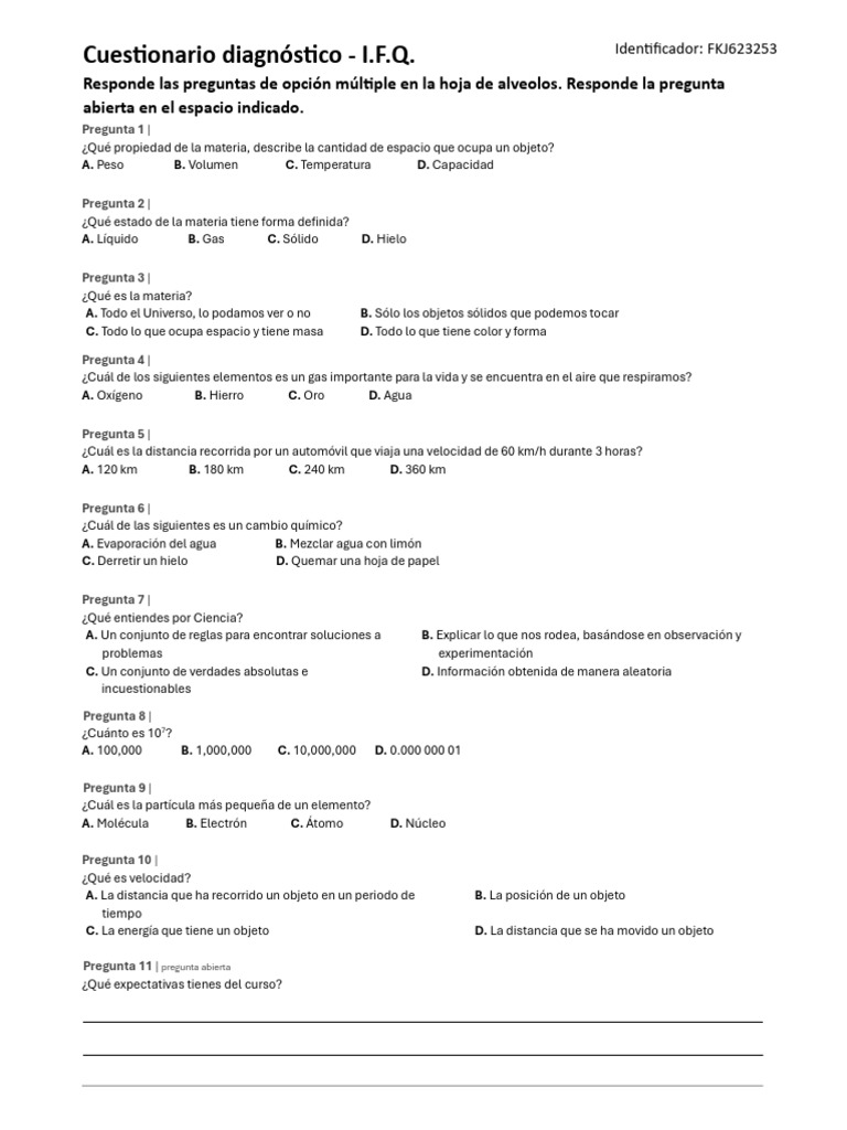 Cuestionario Diagnóstico - IFQ | PDF