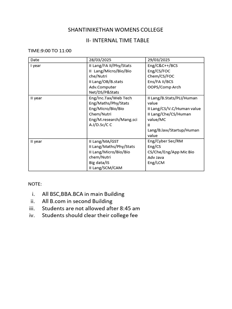New Internal Time Table-II Main Building-1 | PDF