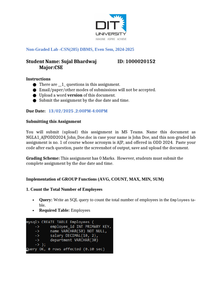 NGLA1 AJPODD2024 Sujal Bhardwaj | PDF | Relational Model | Sql