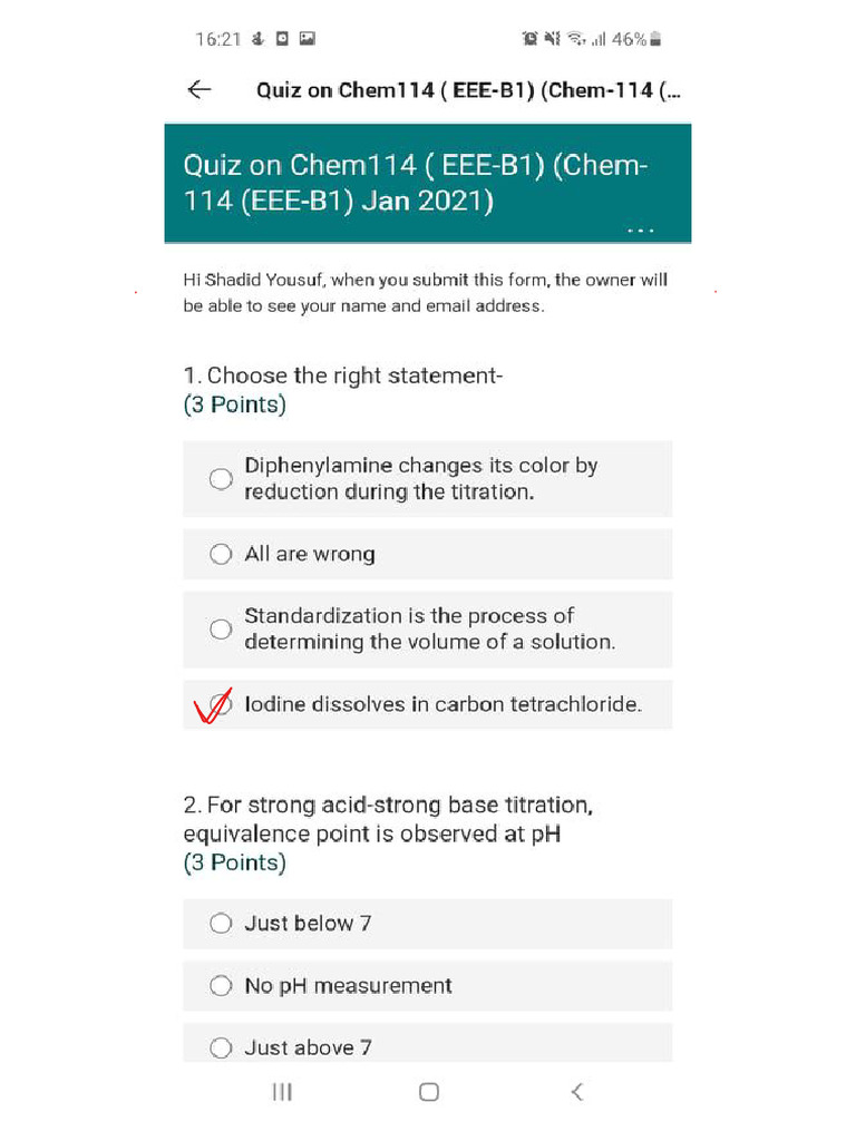 CHEM 114 Quiz EEE B1 20 1 | PDF