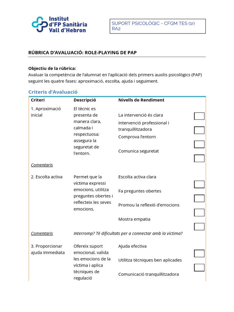 ACT - Role-Playing - Rubrica - PAP | PDF
