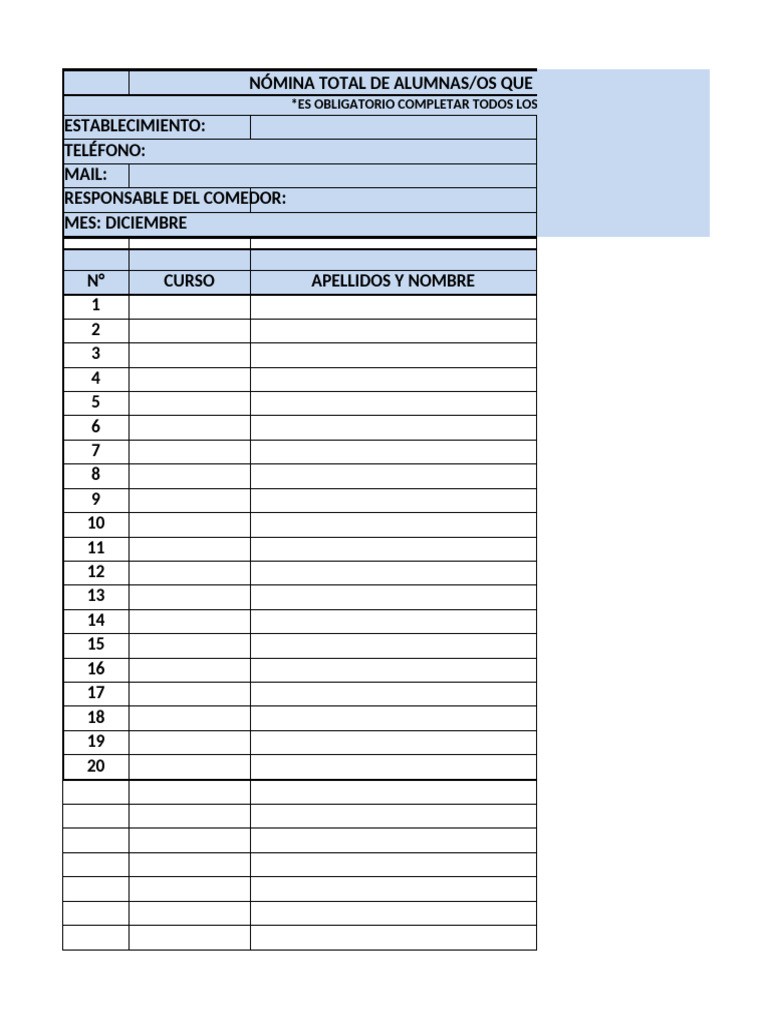 Planilla Interna Programa Mesa | PDF