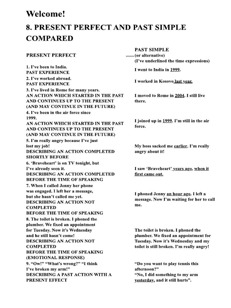 Differenza Tra Presennt Perfect e Simple Past | PDF