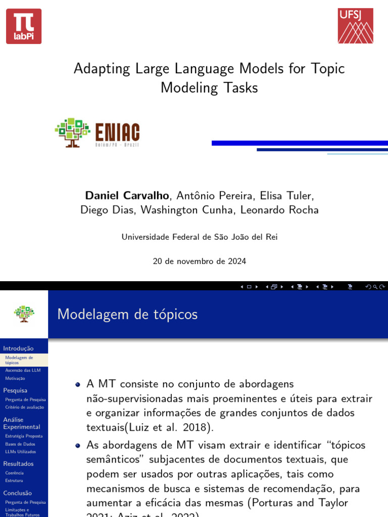 ENIAC24 Apresentacao Adapting Large Language Models for Topic Modeling Tasks (1) | PDF | Bancos ...