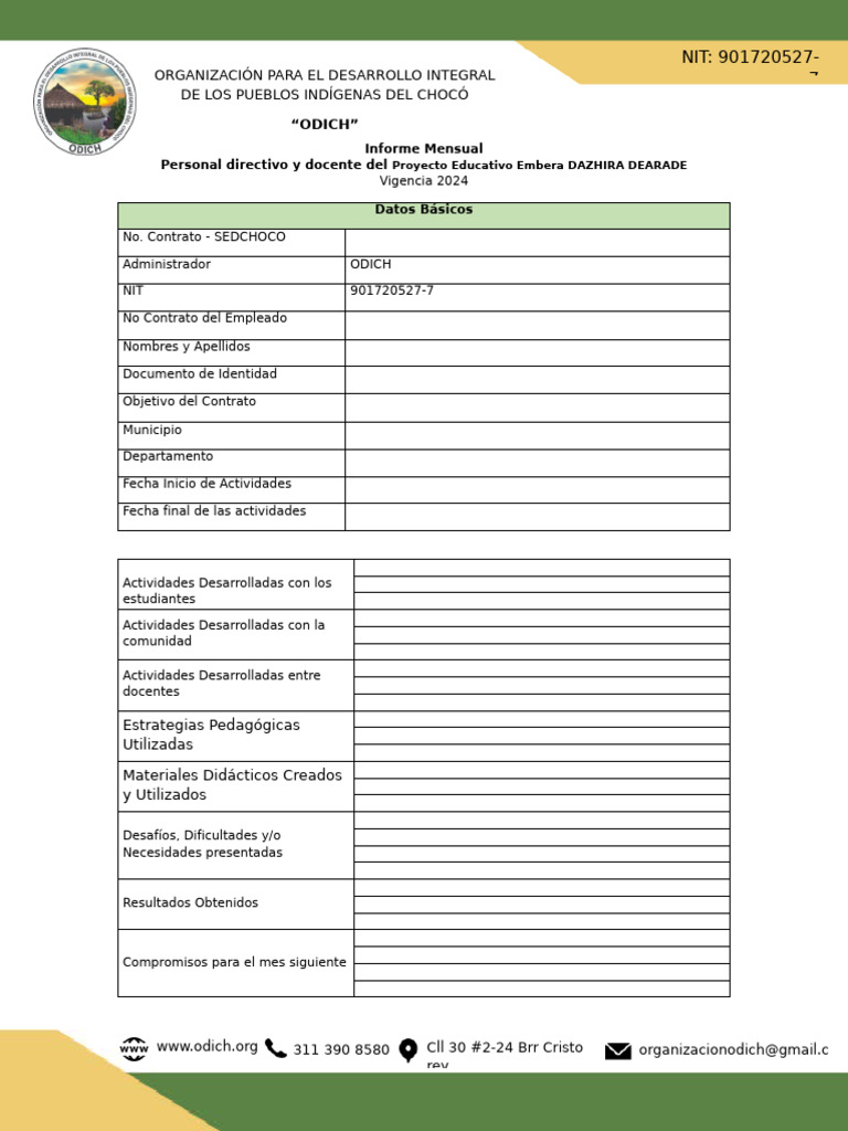 Informe Mensual Proyecto Embera 2024 | PDF