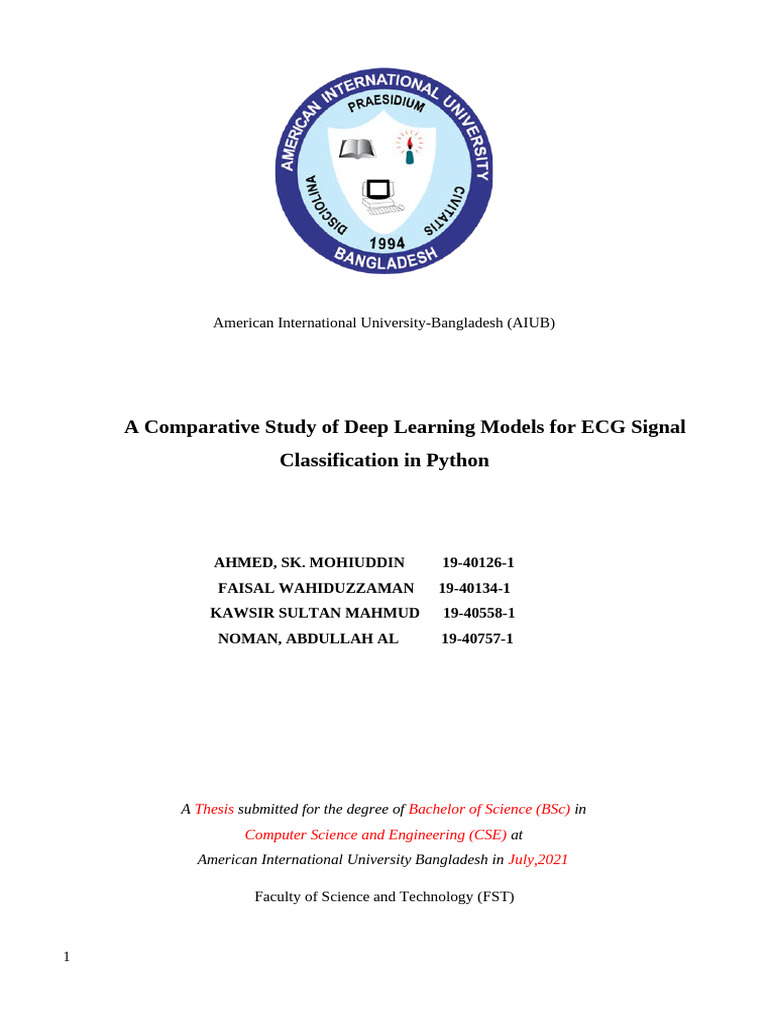 A Comparative Study of Deep Learning Models For ECG Signal Classification in Python | PDF ...