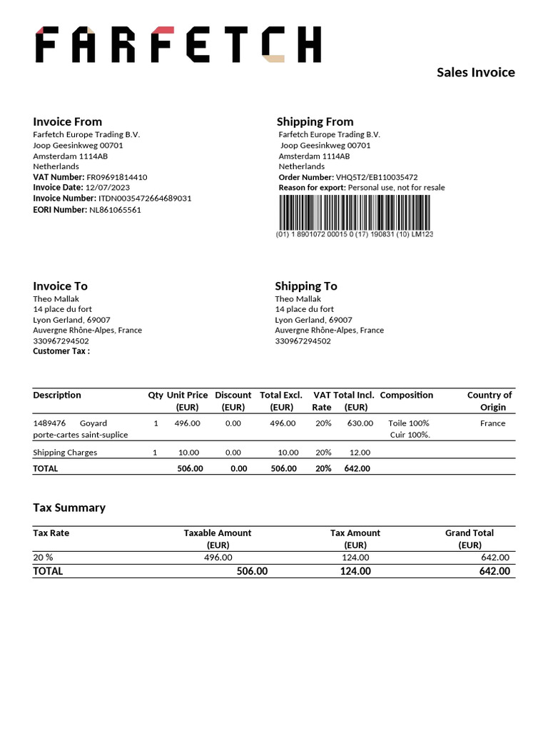 Faktura Farfetch | PDF