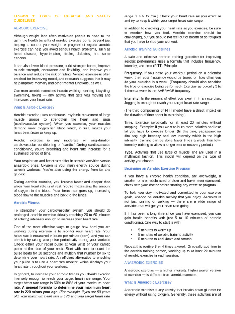 Types of Exercises and Safety Guidelines | PDF | Aerobic Exercise ...