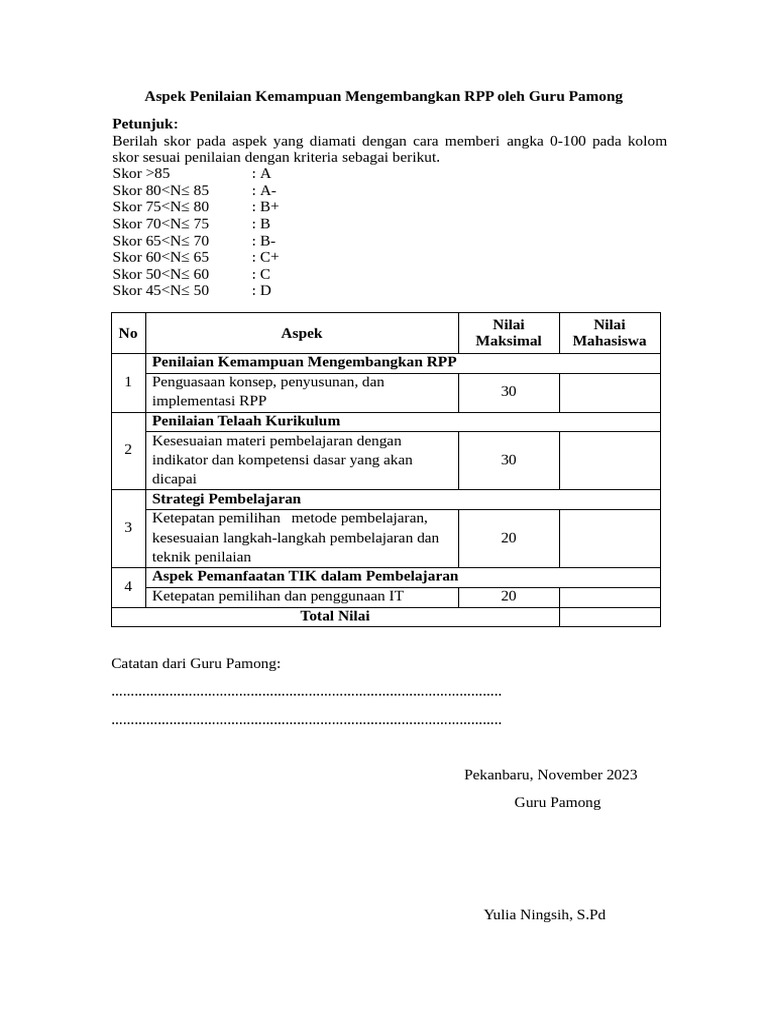 Format Penilaian GP_mtk | PDF