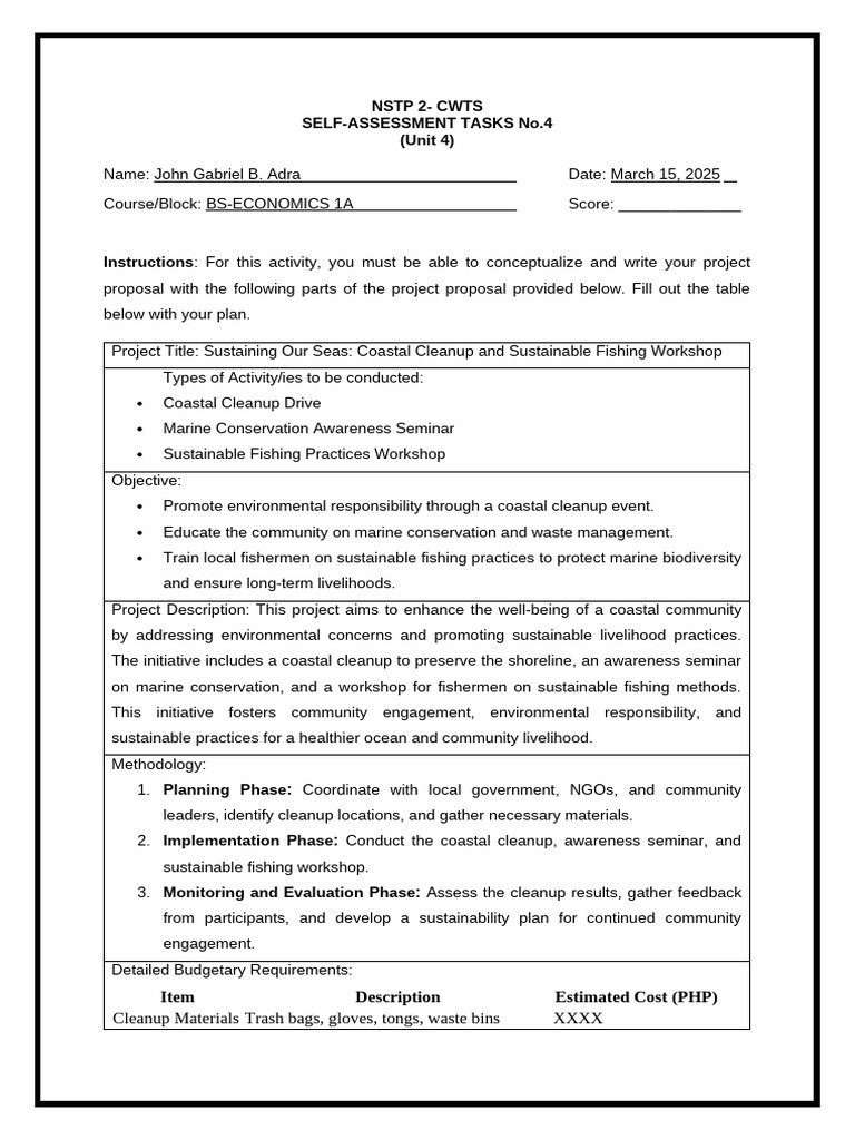 NSTP 2 Self Assessment Tasks Units 4 5 | PDF | Conservation Biology