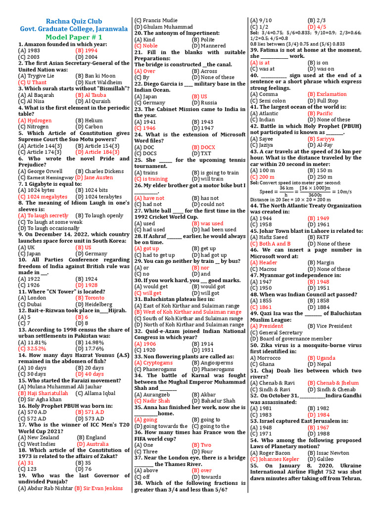 General Knowledge Paper 1 | PDF