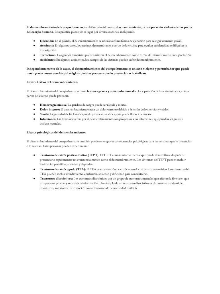 Desmembramiento del cuerpo humano | PDF | Psicología anormal | Ciencias ...