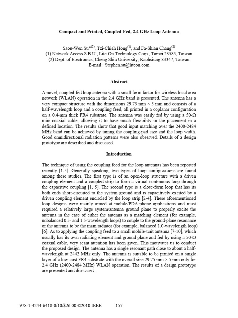 Compact 2.4 GHz Coupled-Fed Loop Antenna | PDF | Antenna (Radio ...
