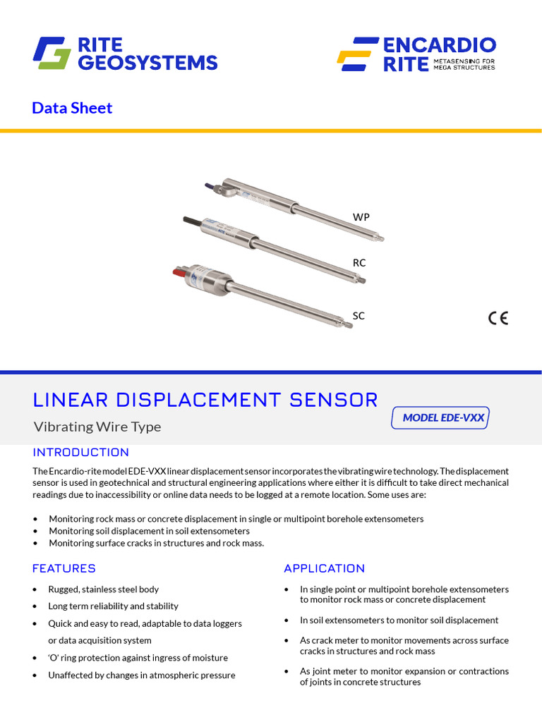 EDE-VXX Vibrating Wire Linear Displacement Transducer | PDF | Sensor ...