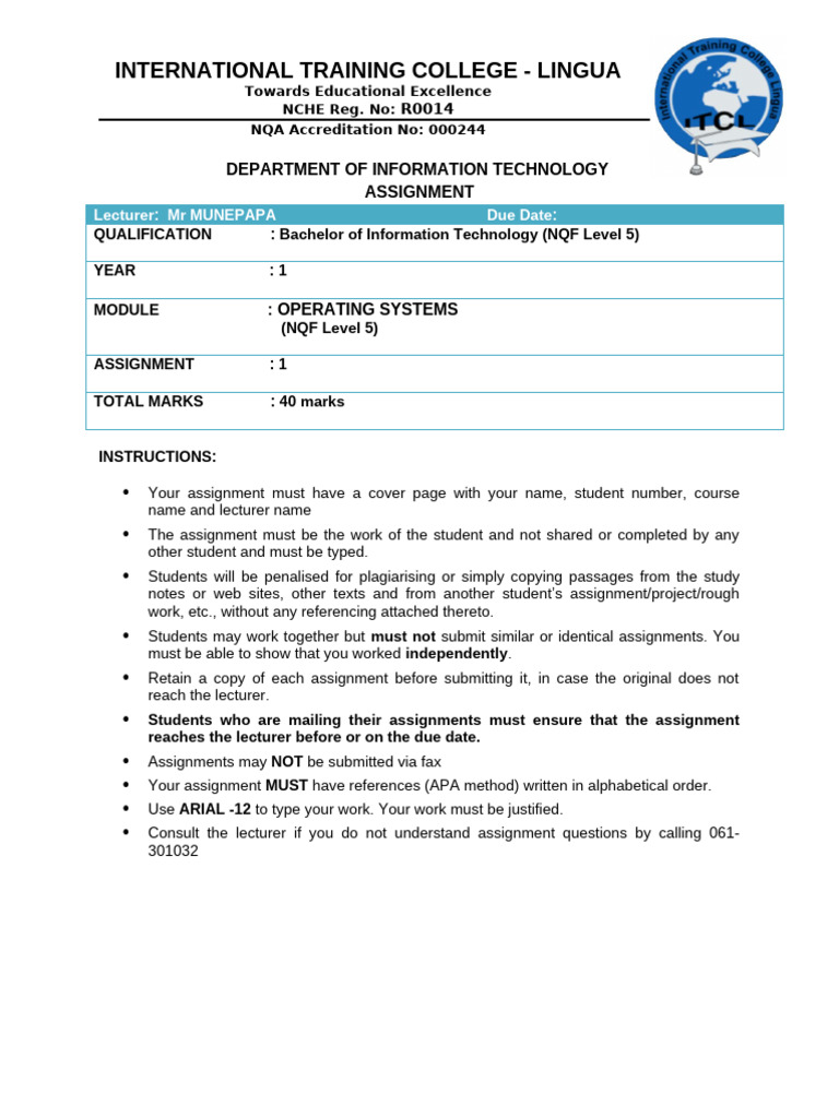 Operating Systems Assn 1 2025 | PDF