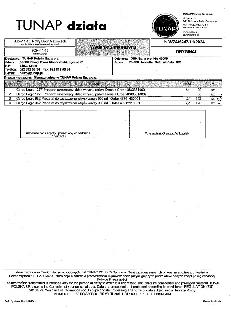 Dostawa - TunAP - 20.11.2024 - brak | PDF