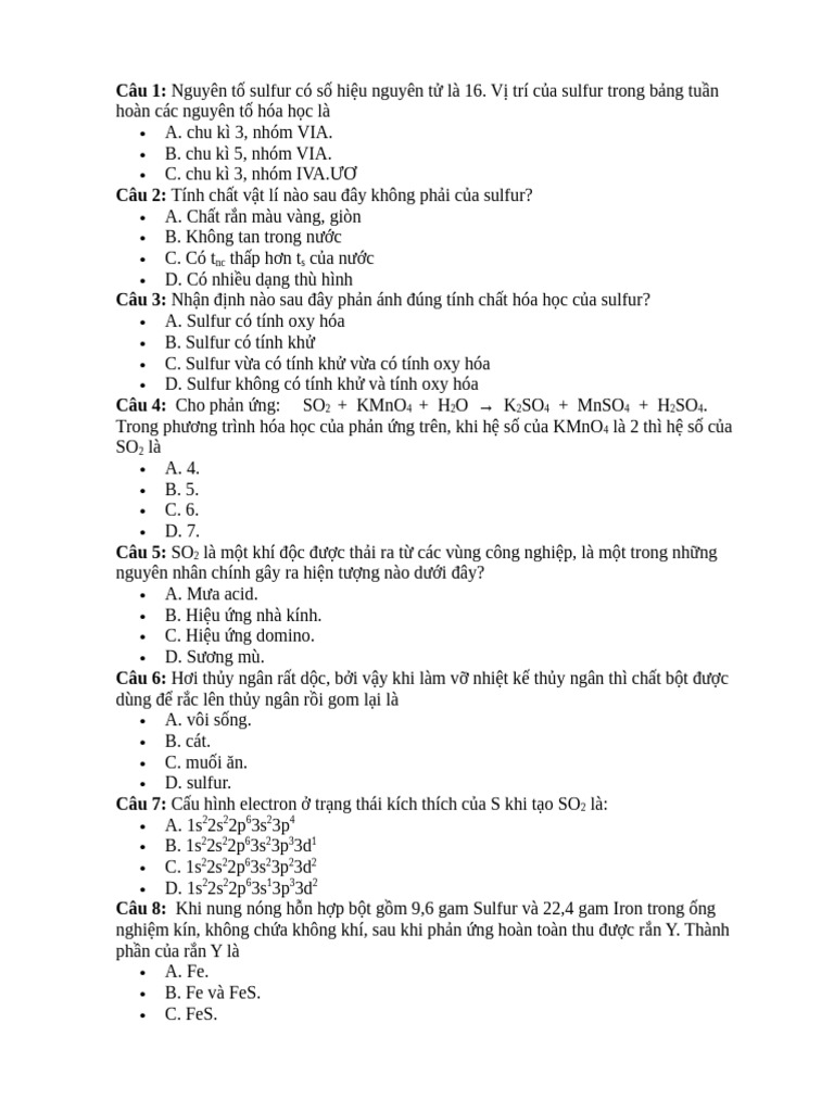 Ôn Tập s, So2, h2so4, Muoi | PDF
