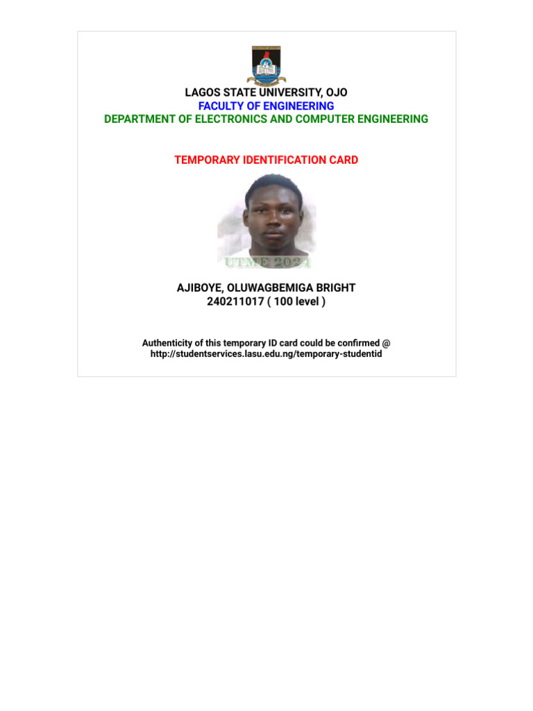 Lasu Temporary Student Id | PDF