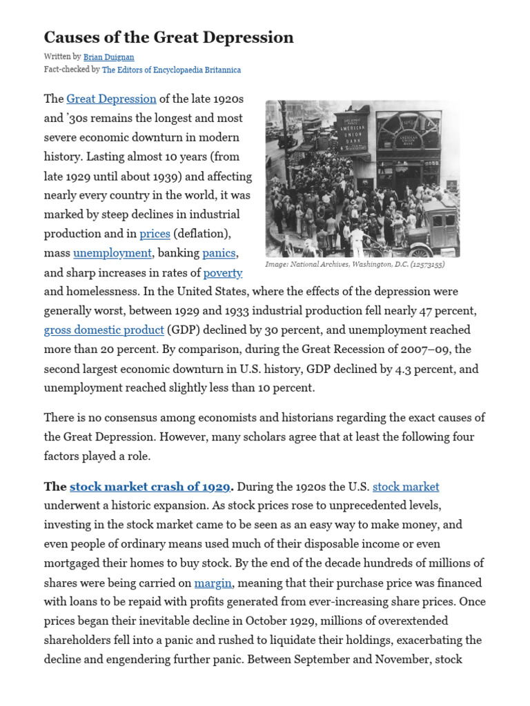 Causes of The Great Depression - Britannica | PDF | Recession | Great ...