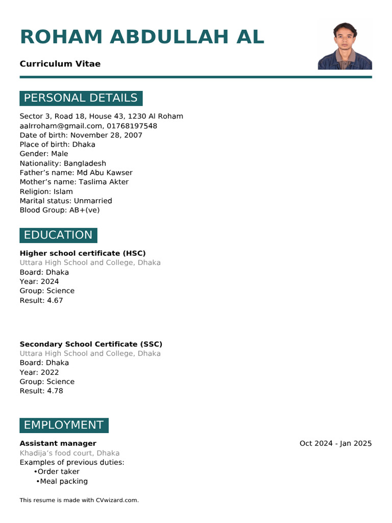 Resume Roham Abdullah Al | PDF