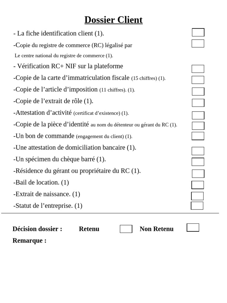 Dossier Client : Documents Nécessaires | PDF