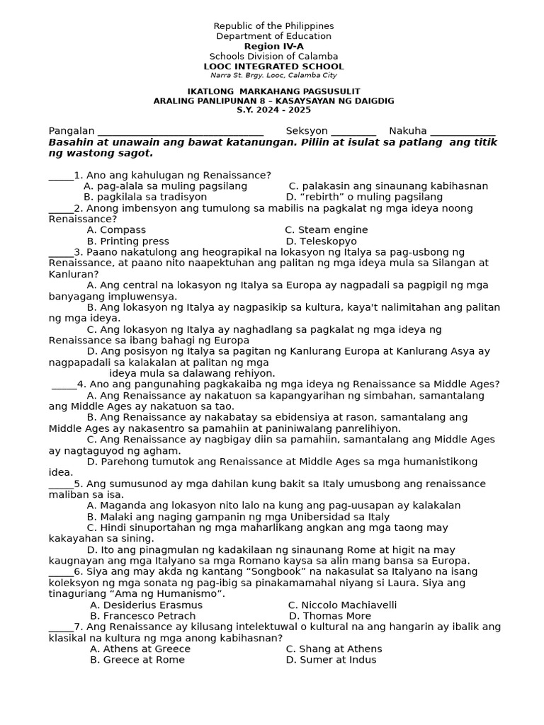 Ap8 Exam q3 Test | PDF