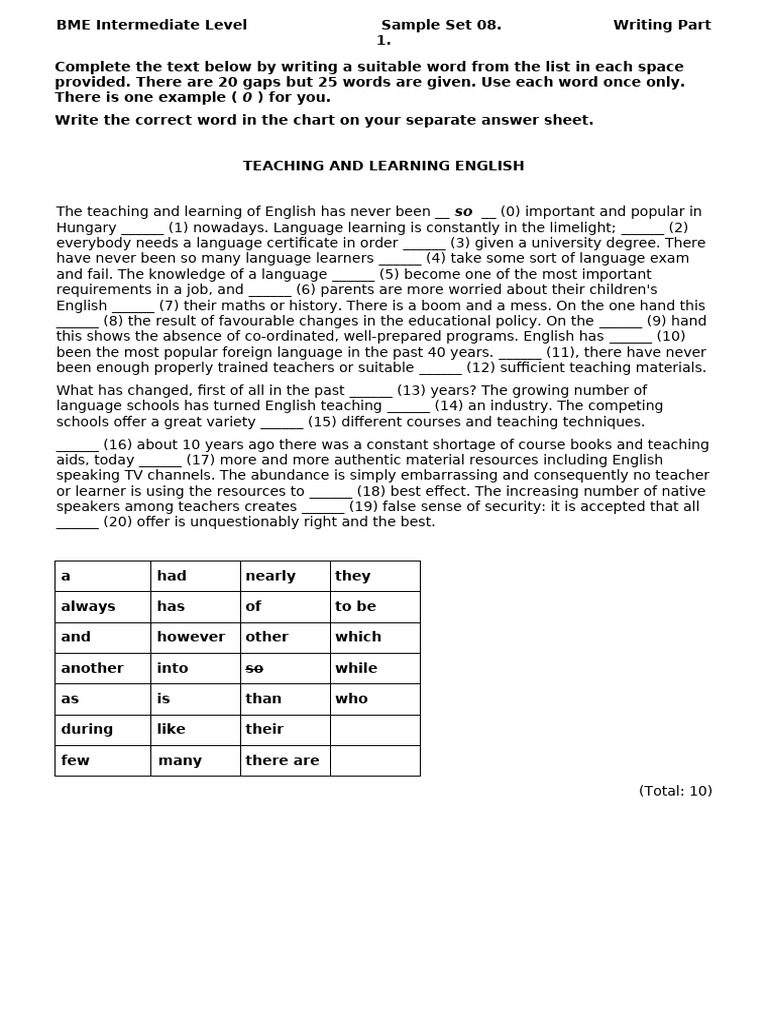 08 BME Intermediate Level - Writing Part 1. - Teaching and Learning ...