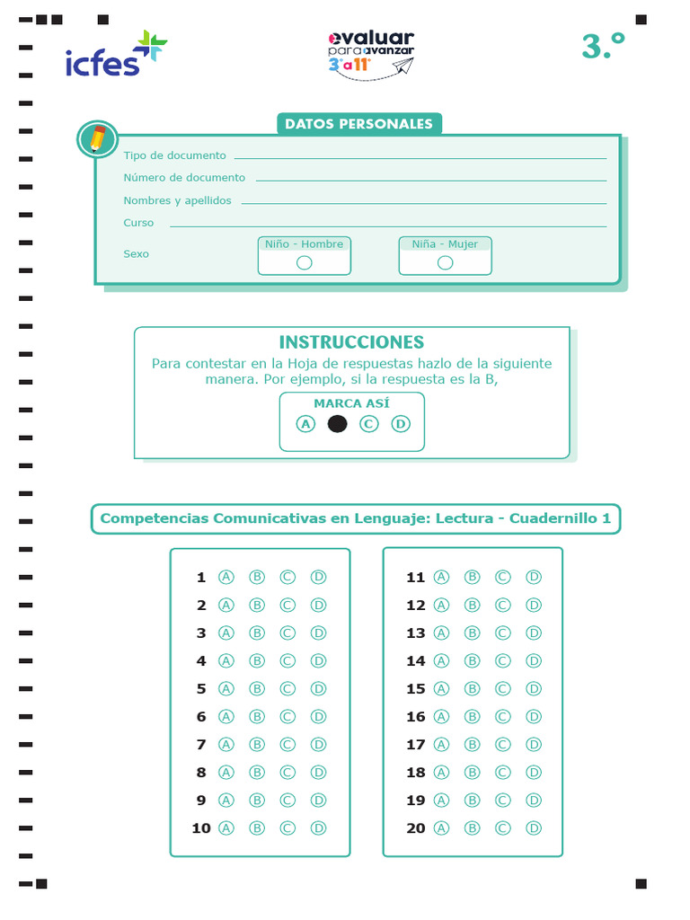 Hoja de Respuestas Cuadernillo-CompetenciasComunicativasenLenguajeLectura-3-1 | PDF