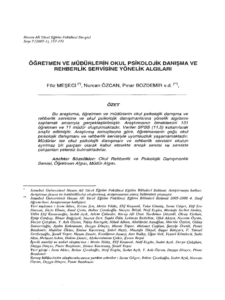 Retmen Ve M - D - Rlerin Okul Psikolojik Dan - Ma Ve Rehberlik ...