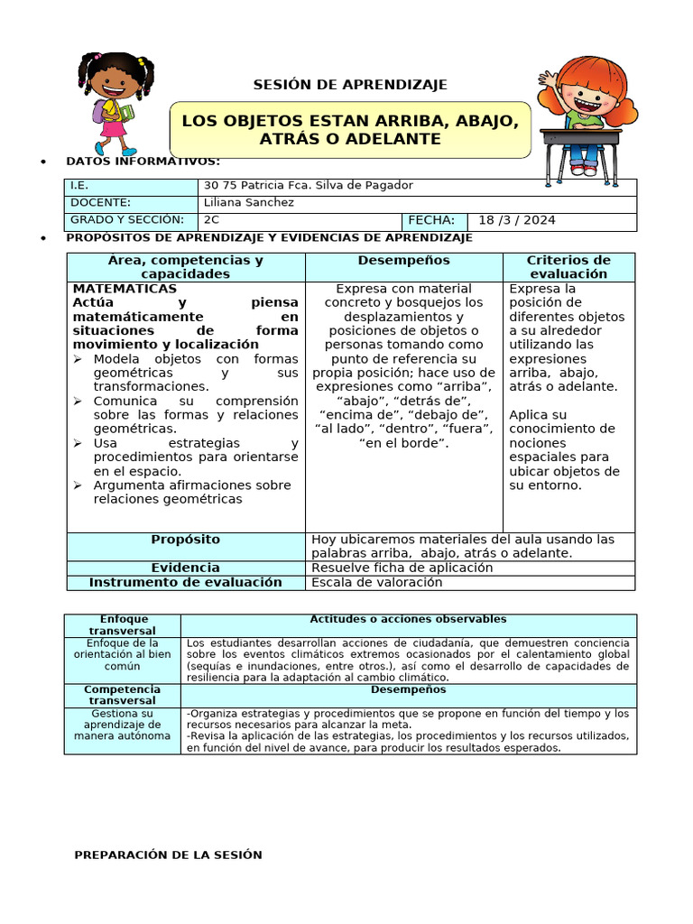 Mat 2°los Objetos Estan Arriba, Abajo, Delante o Detras | PDF | Aprendizaje