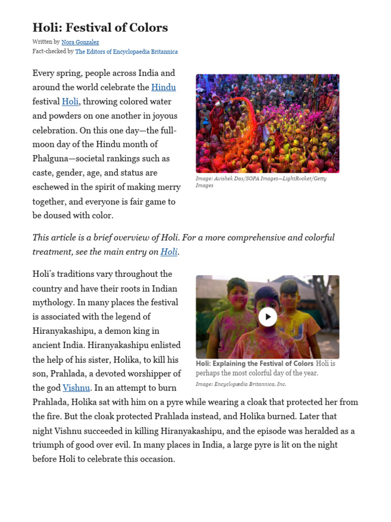 Holi - Festival of Colors - Britannica | PDF | Indian Religions