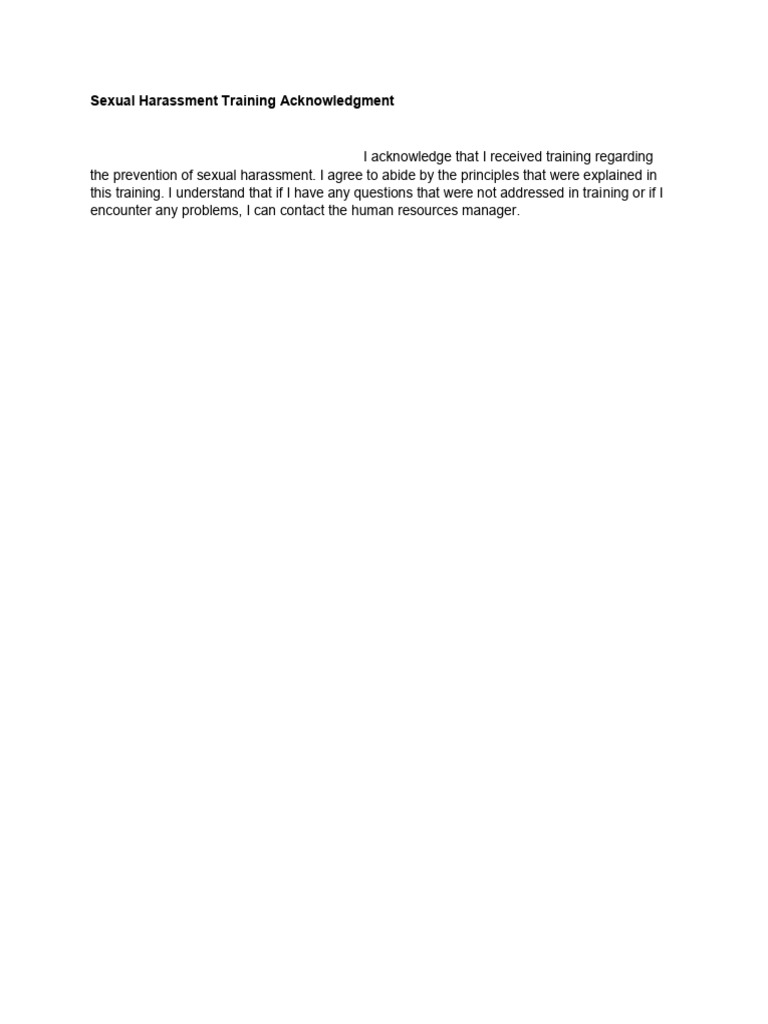 Sexual Harassment Training Acknowledgement PDF | PDF