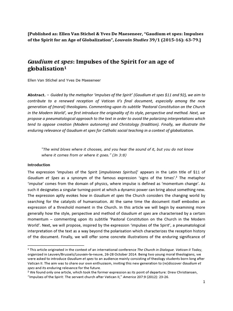 3b Van Stichel De Maeseneer Gaudium et spes | PDF | Catholic Social Teaching | Catholic Church