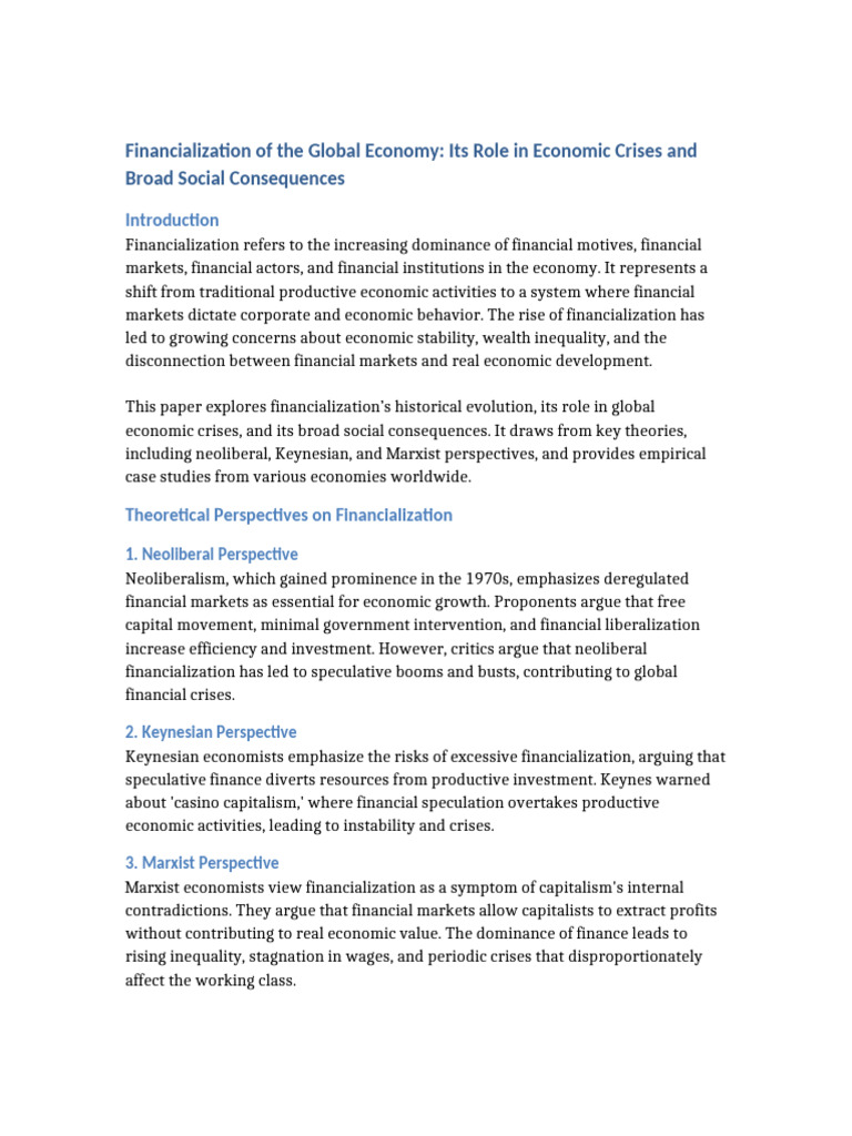 Financialization and Economic Crises 5000 Words | PDF | Economics ...