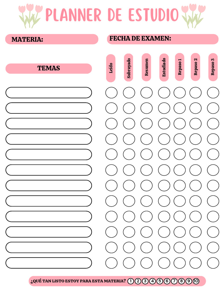 Planner de Estudio para Exámenes | PDF