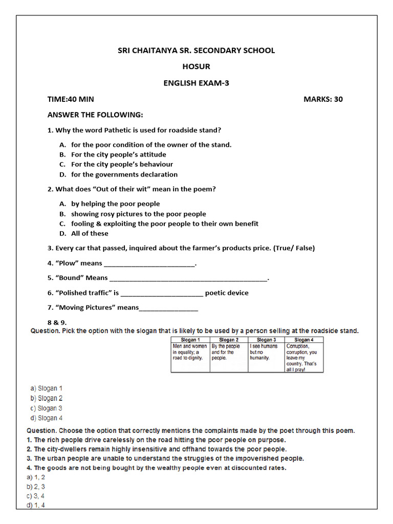 English Exam Questions for Students | PDF