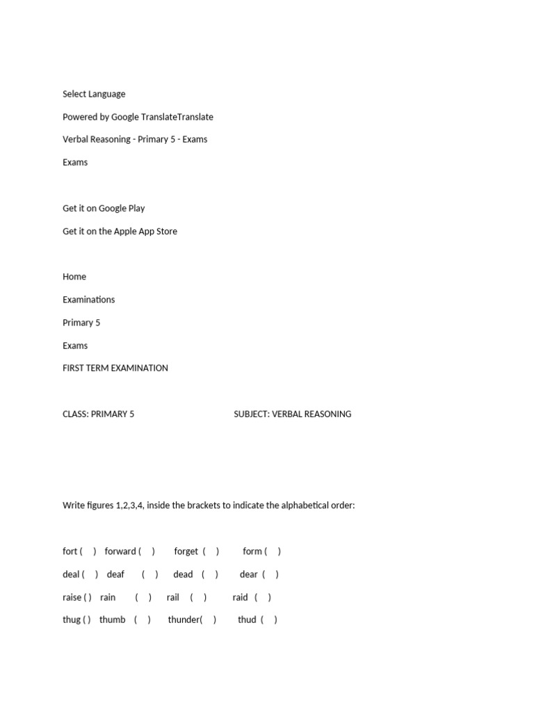 Primary 5 Verbal Reasoning Exam Guide | PDF