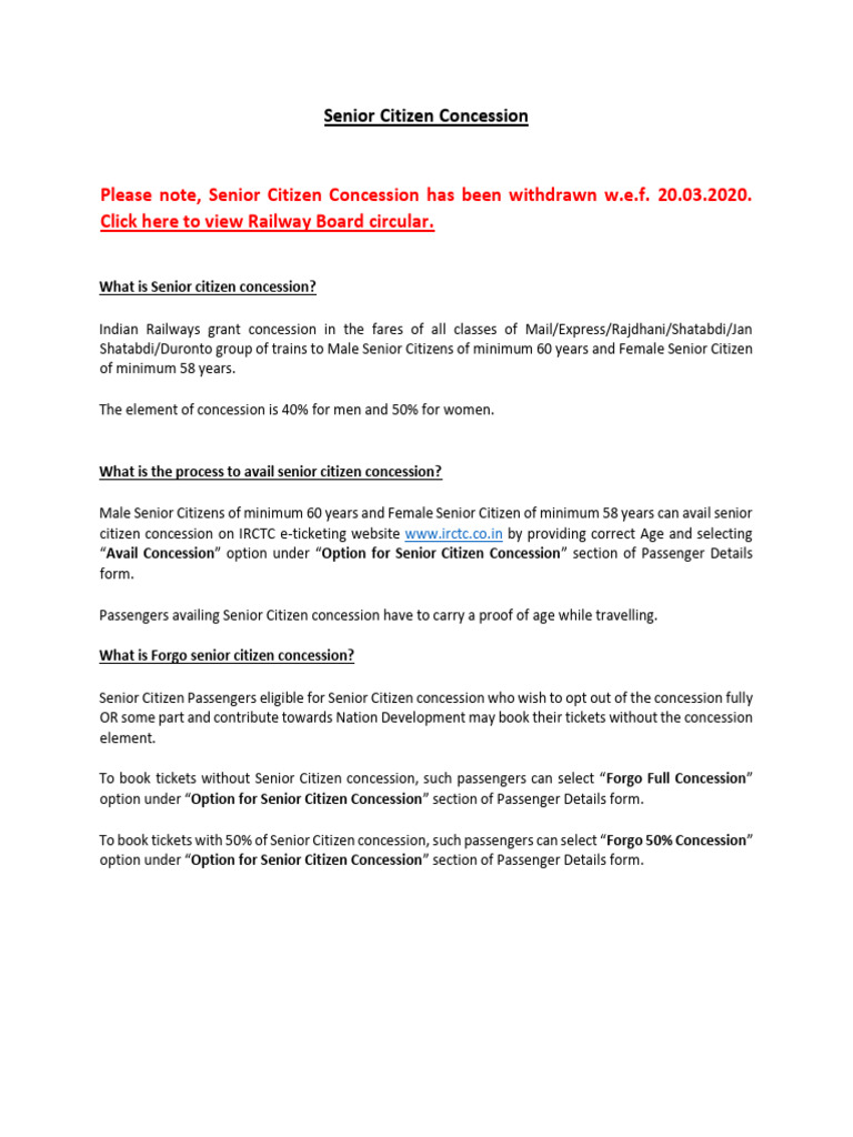 Senior Citizen Concession | PDF