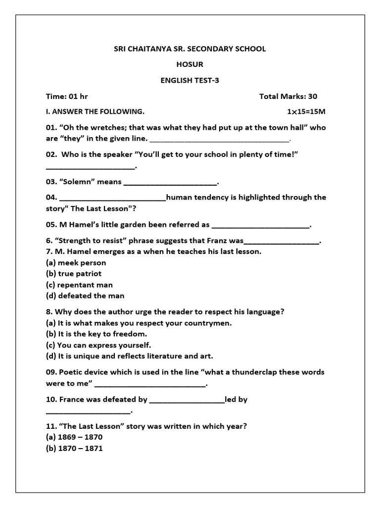 Prose and Poetry Test for Students | PDF